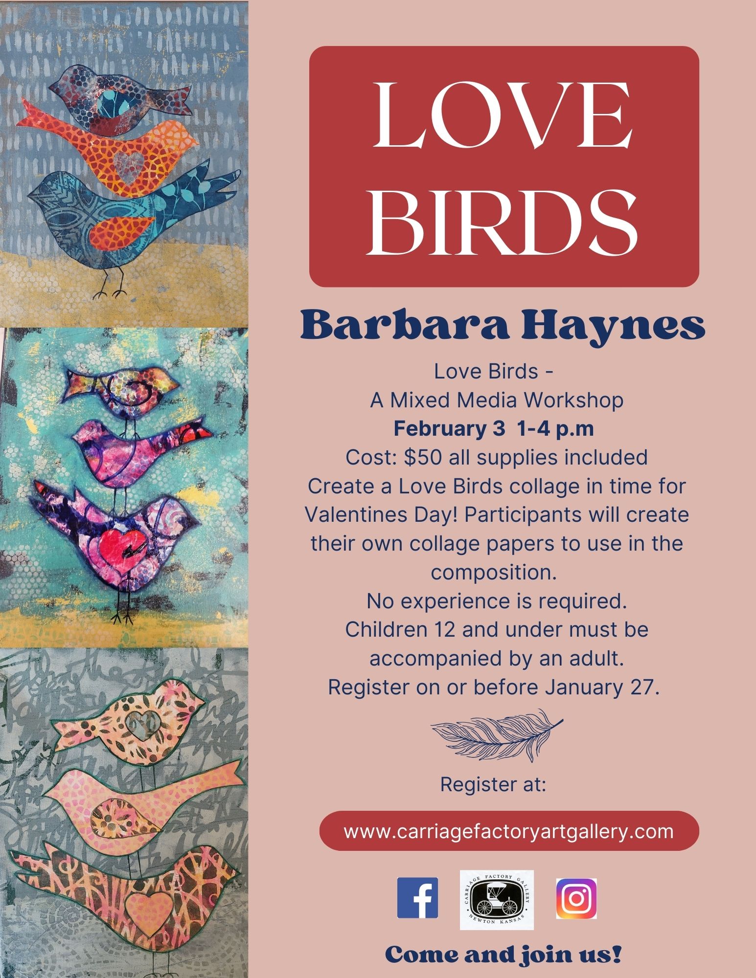 Love Birds Mixed Media Workshop - Carriage Factory Art Gallery