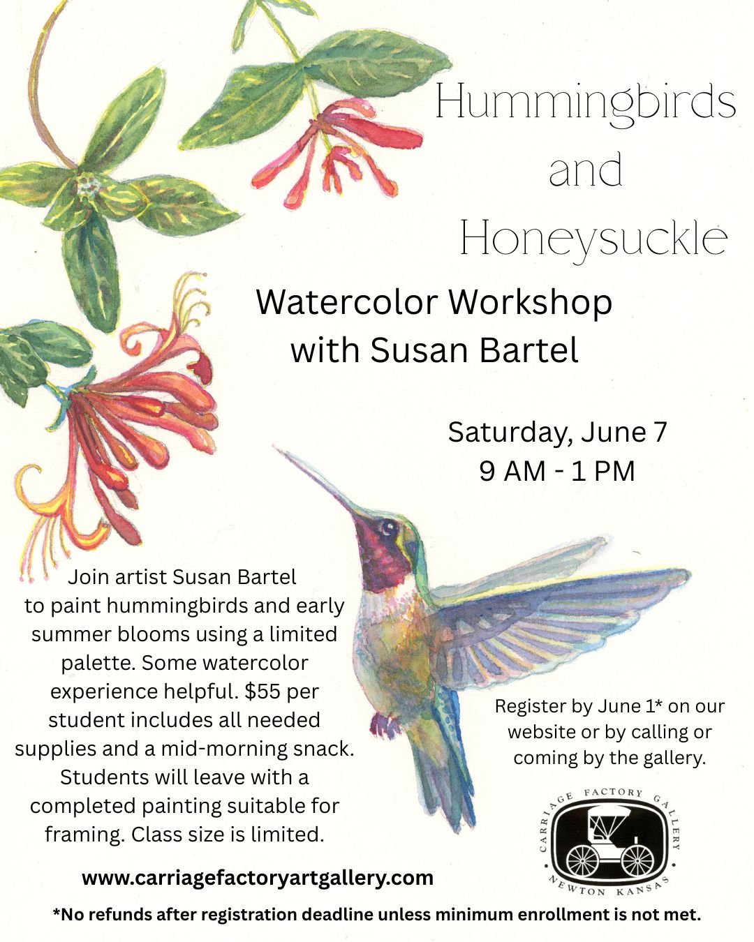 Hummingbirds and Honeysuckle Watercolor with Susan Bartel - Carriage ...