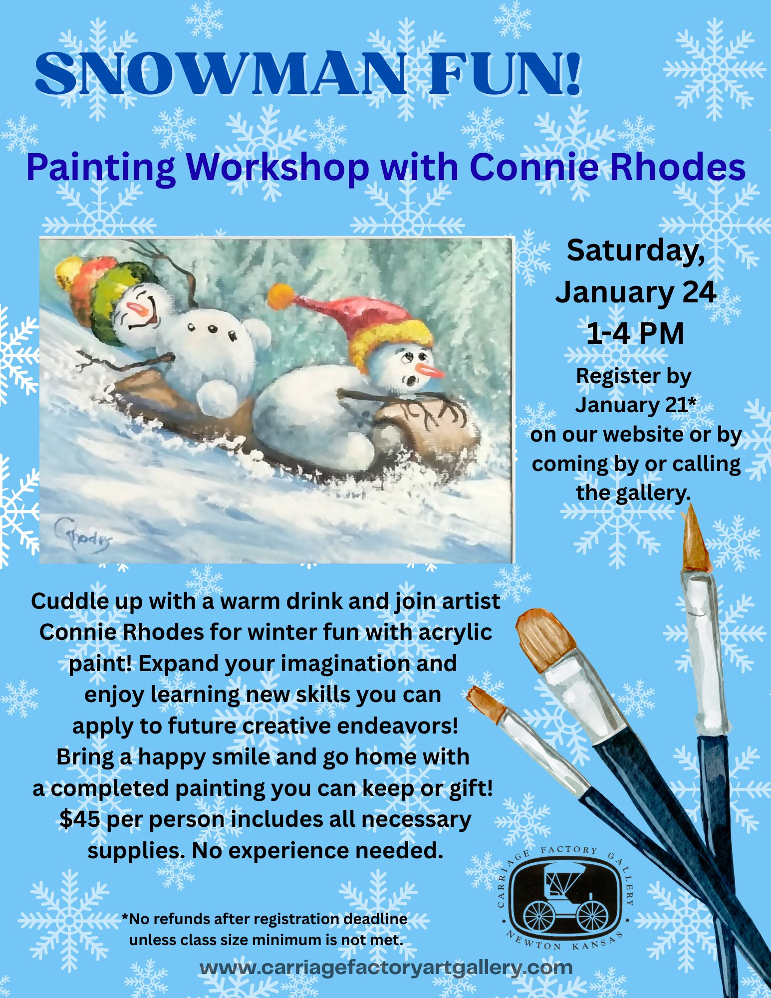 Snowman Fun! Painting Workshop with Connie Rhodes - Carriage Factory Art Gallery